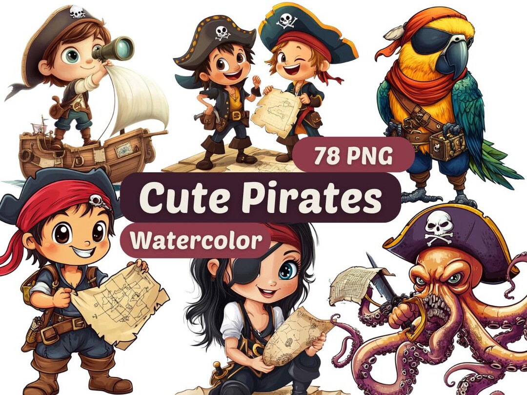 Cute Pirates Watercolor Clipart | Pirates PNG | PNG Bundle | Digital ...