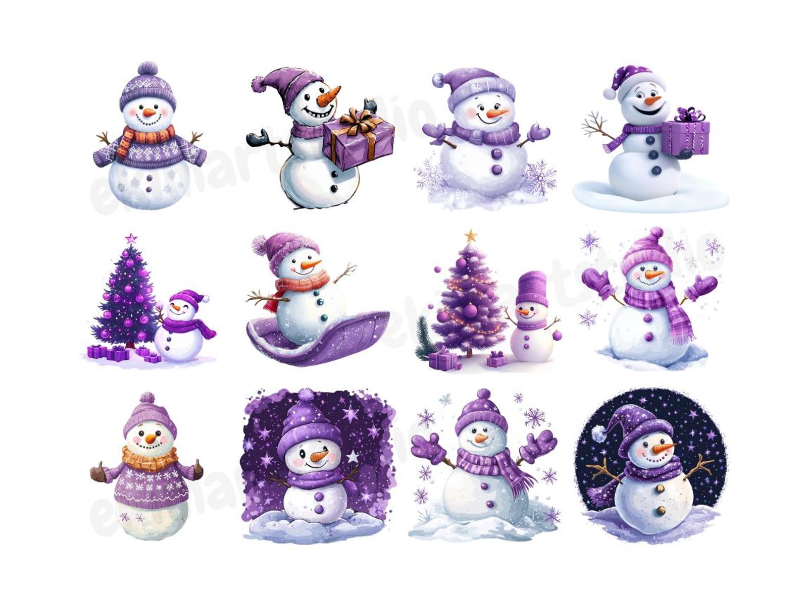Snowman Clipart | Purple Christmas Snowman PNG | Winter Clipart for ...