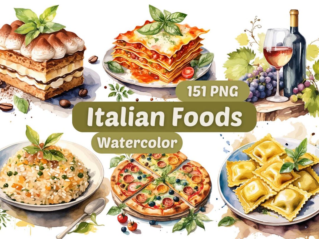 Italian Food Watercolor Clipart | Food Clipart | PNG Bundle | Italian ...