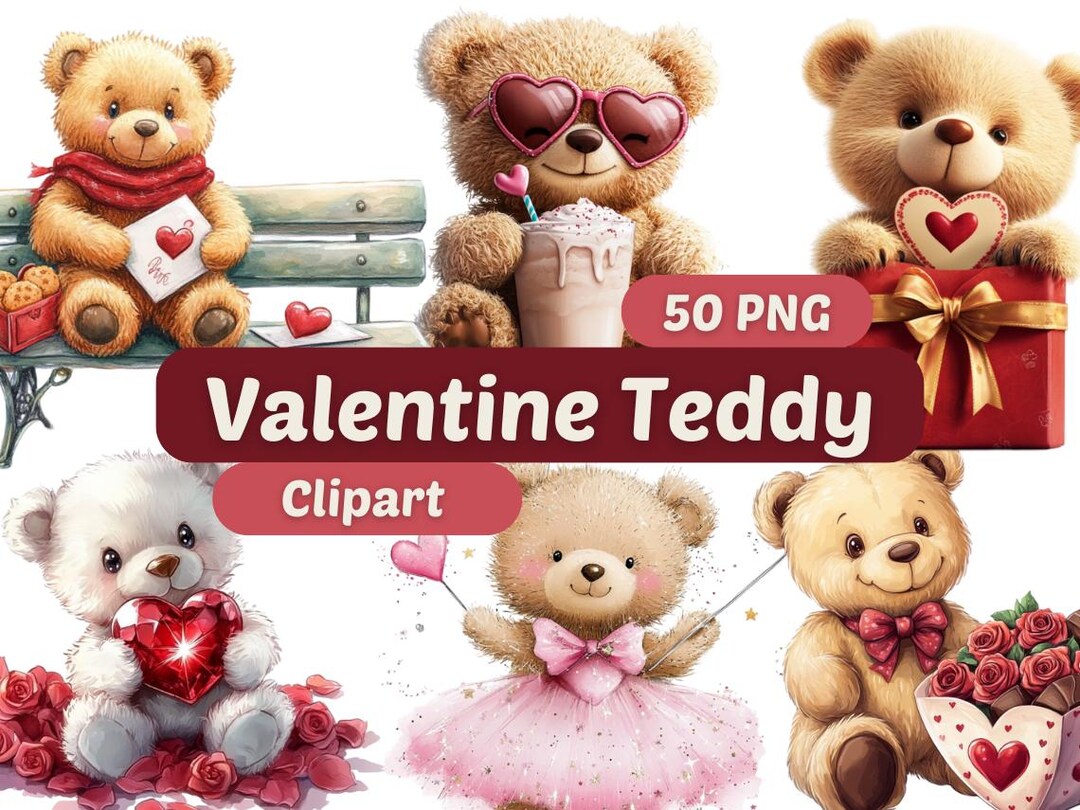 Valentine Day Teddy Clipart | Valentine Day Teddy Bear | PNG Bundle ...
