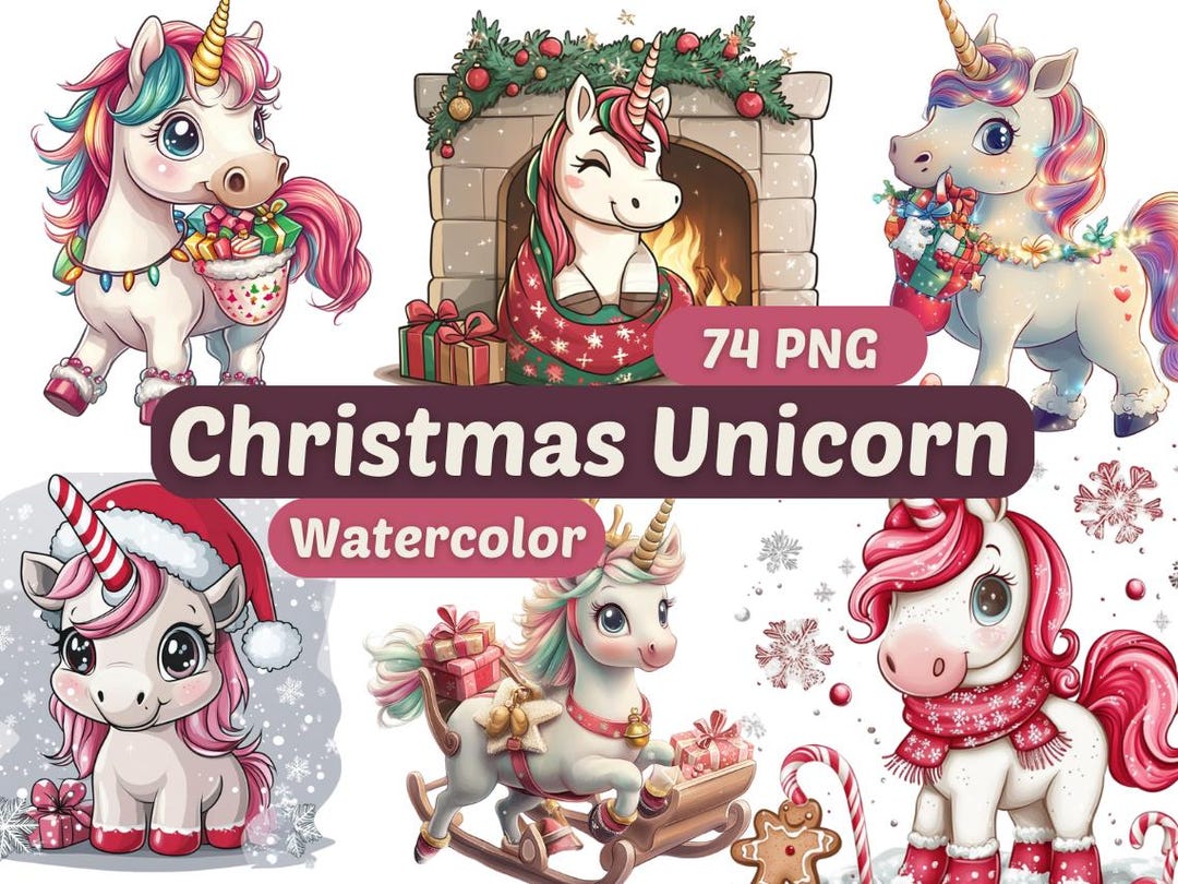 Christmas Unicorn Clipart | Unicorn PNG | PNG Bundle | Christmas Animal ...