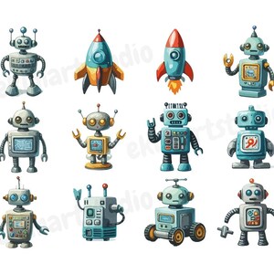 Robots Clipart | Robots | PNG Bundle | Digital Download | Watercolor ...