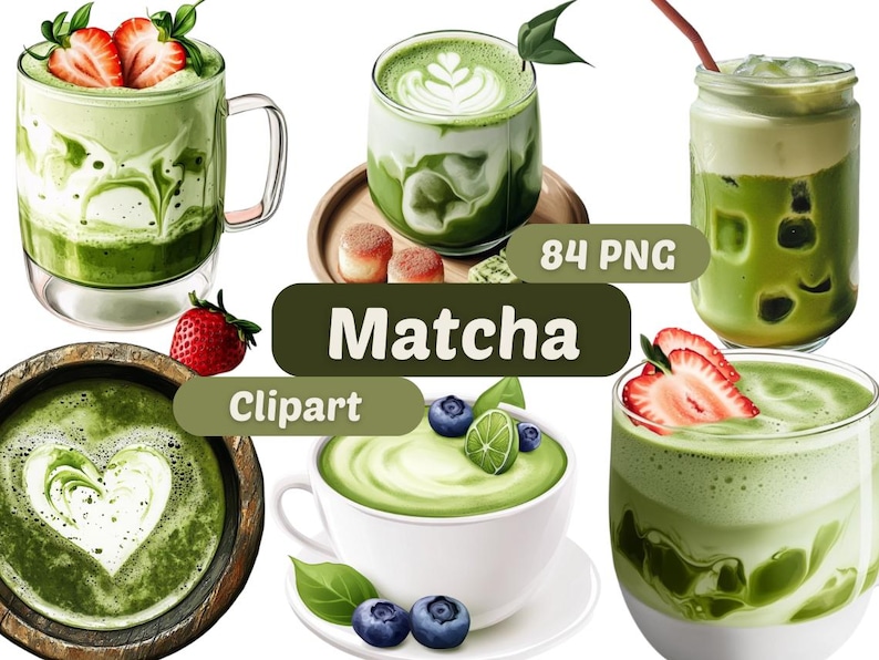 Matcha Clipart | Matcha Tea PNG | PNG Bundle | Matcha Latte Clipart ...