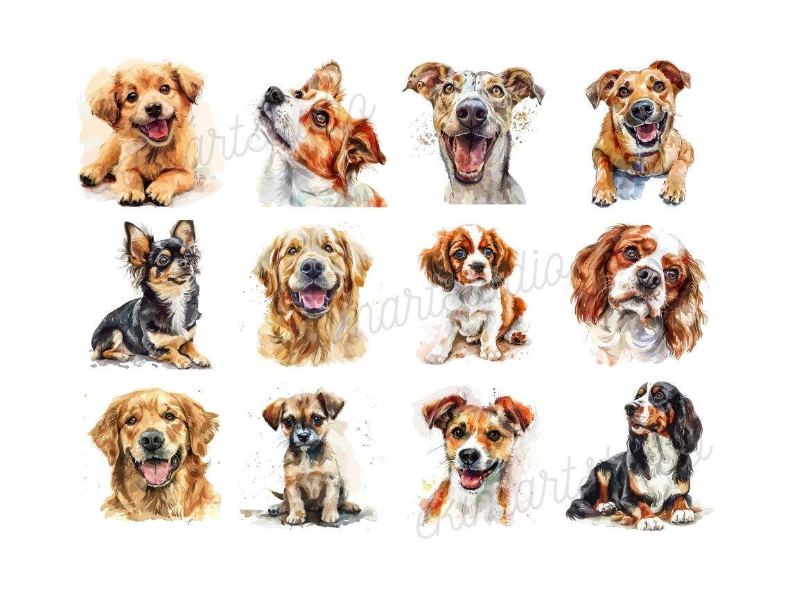 Dogs Clipart Bundle PNG Watercolor Clipart | Animal PNG | PNG Bundle ...