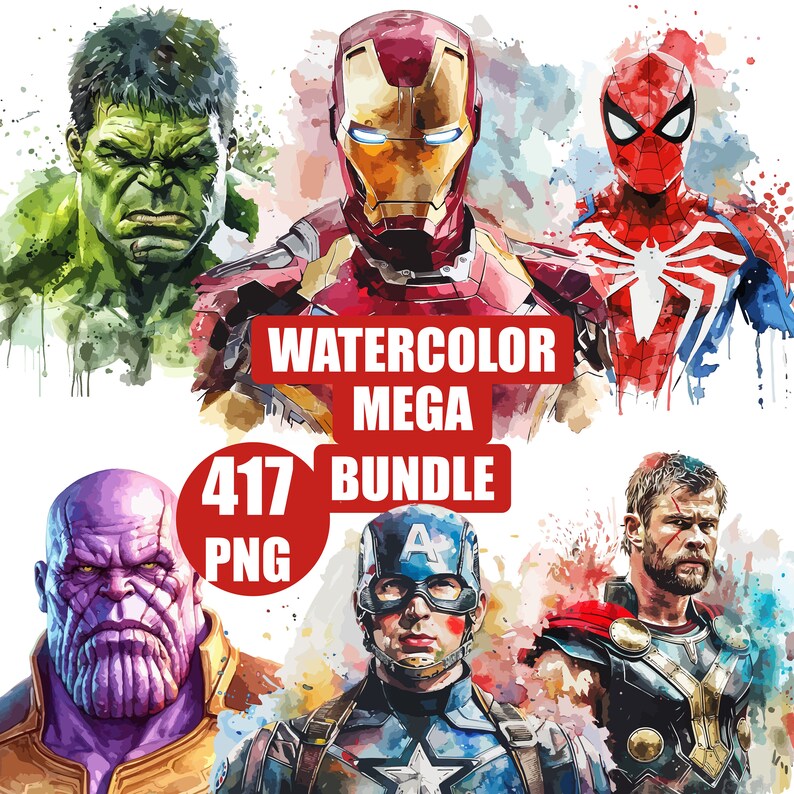 Superheroes Mega Bundle Watercolor Clipart | Superhero SVG | Digital ...