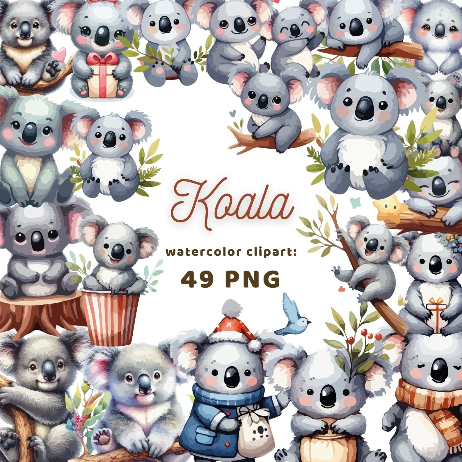 Koala Watercolor Clipart | Sticker | PNG Bundle | Digital Download ...