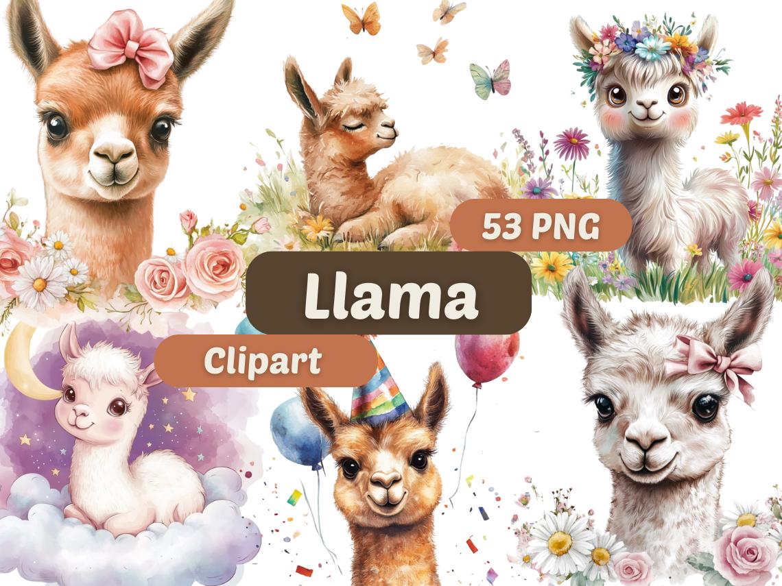 Llama Watercolor Clipart | Llama Animal PNG | PNG Bundle | Baby Llama ...