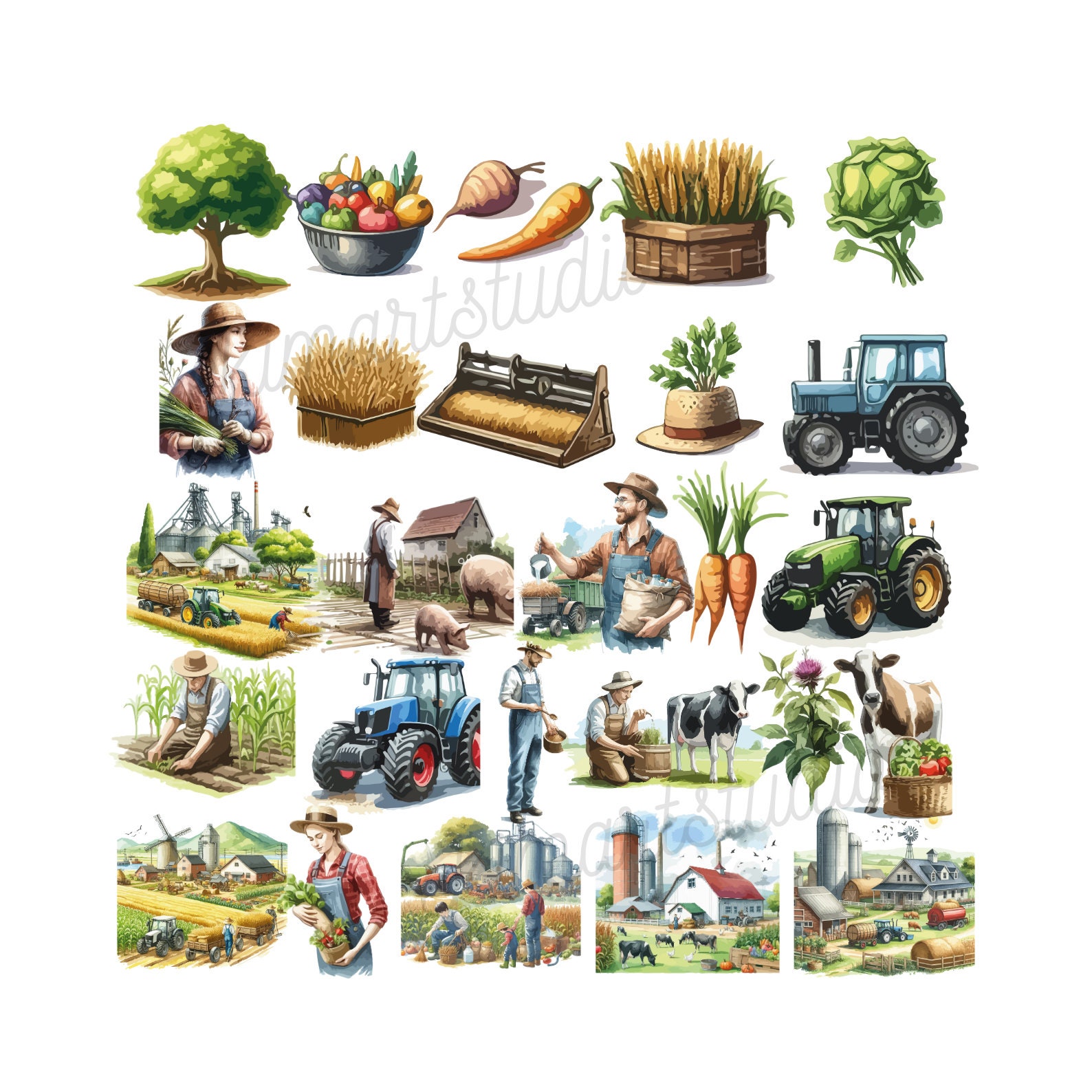 Farm Watercolor Clipart | Sticker | PNG Bundle | Digital Download ...