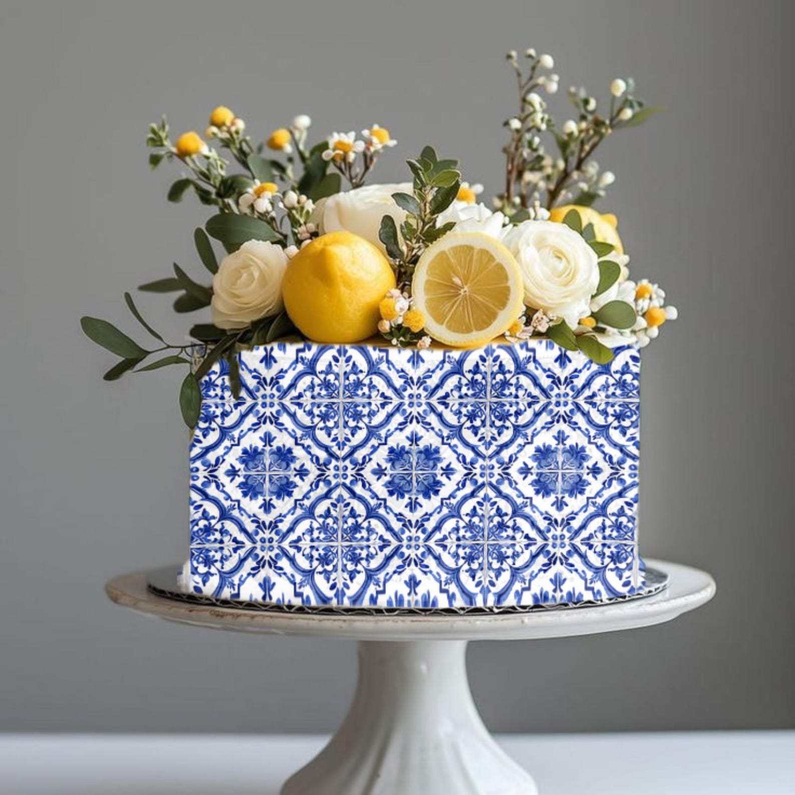 Mediterranean Wedding Cake Printable Design I Mediterranean Tiles I ...
