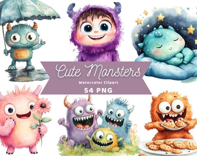 Monster Clipart Set, Cute Monsters Clip Art Designs, Fun Halloween ...