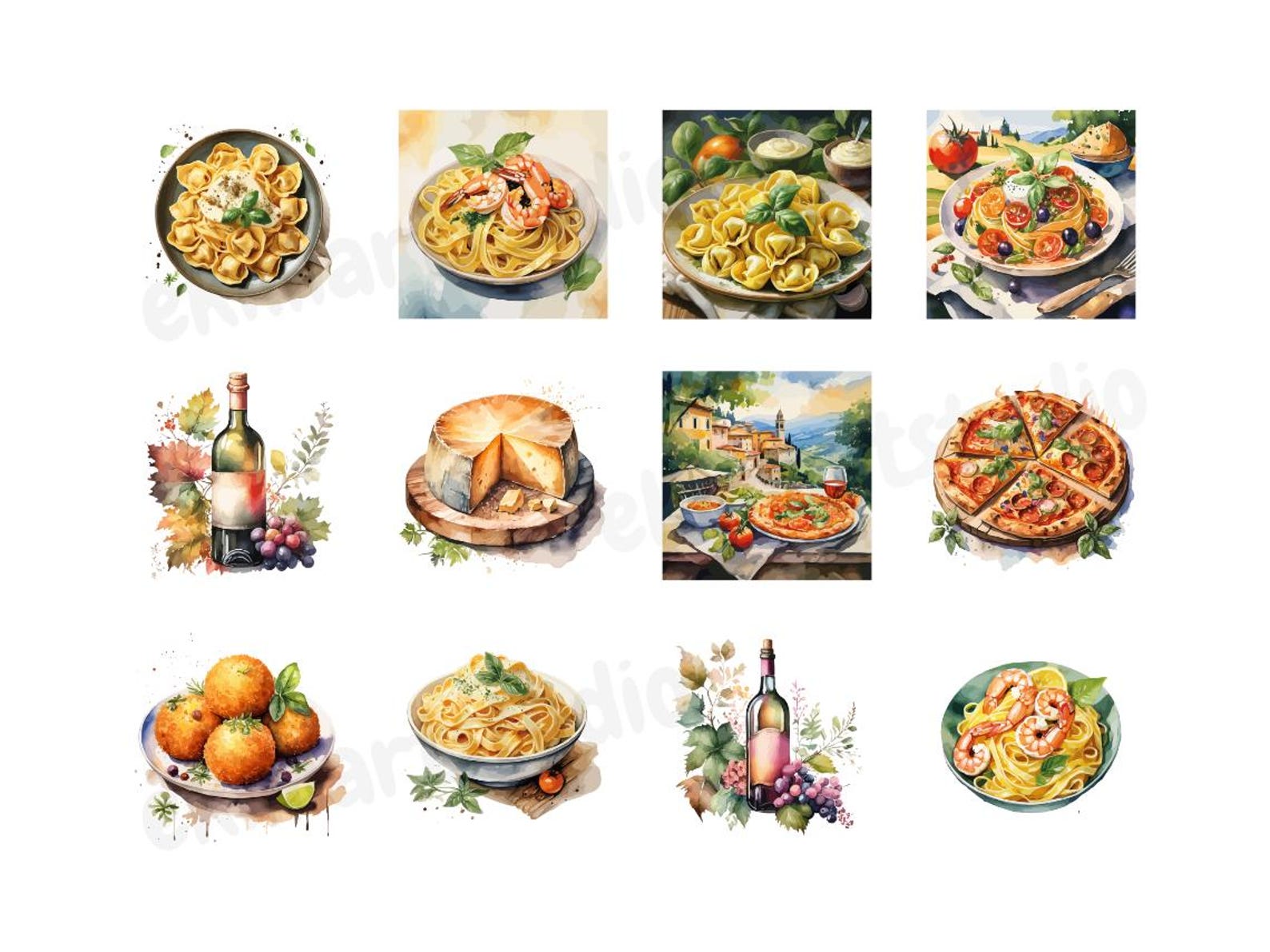 Italian Food Watercolor Clipart | Food Clipart | PNG Bundle | Italian ...