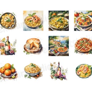 Italian Food Watercolor Clipart | Food Clipart | PNG Bundle | Italian ...