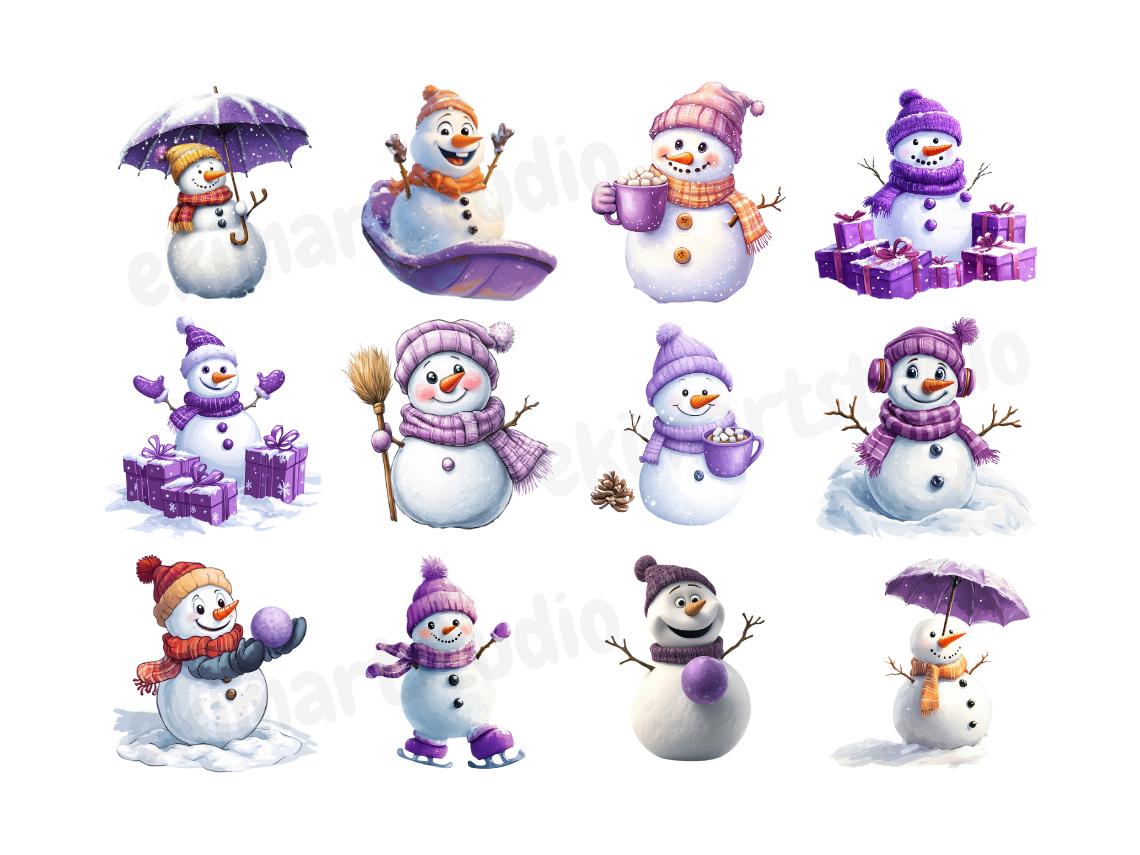 Snowman Clipart | Purple Christmas Snowman PNG | Winter Clipart for ...