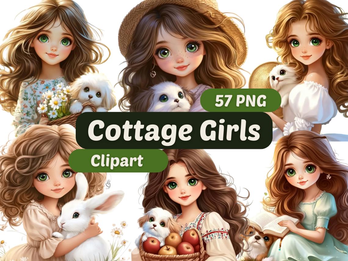 Green Eyes Cottage Girls Clipart | Cute Cottage Girls PNG | PNG Bundle ...