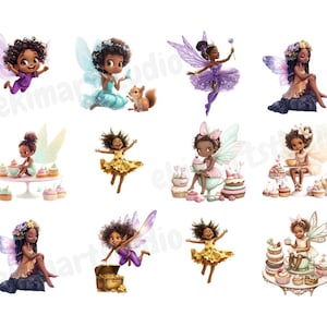 Watercolor Cute Little Afro Fairy Clipart | Afro Fairy PNG | PNG Bundle ...