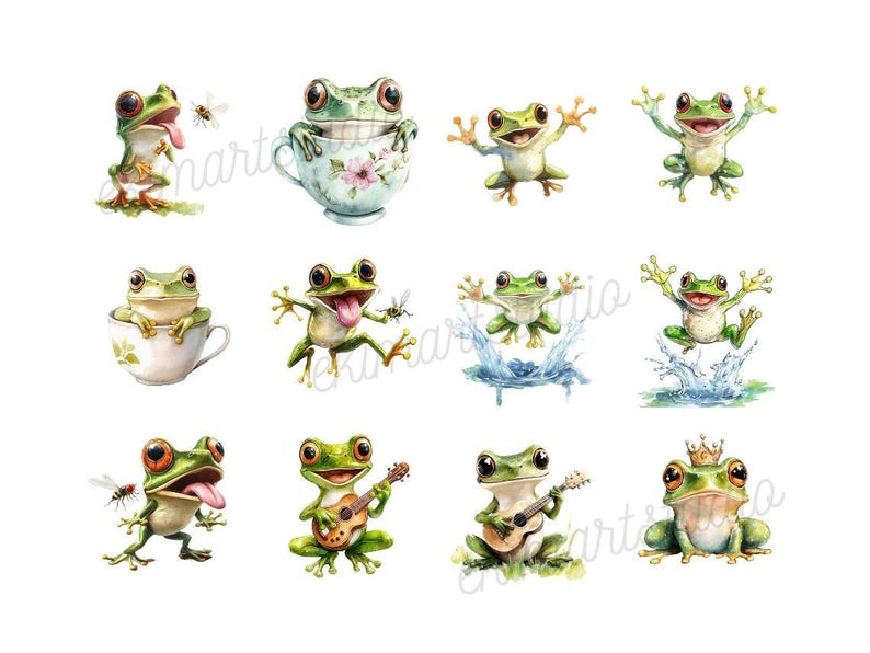 Cute Frog Watercolor Clipart | Sticker | PNG Bundle | Digital Download ...