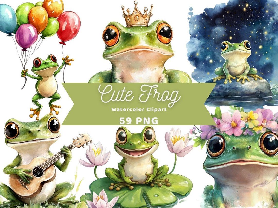 Cute Frog Watercolor Clipart | Sticker | PNG Bundle | Digital Download ...