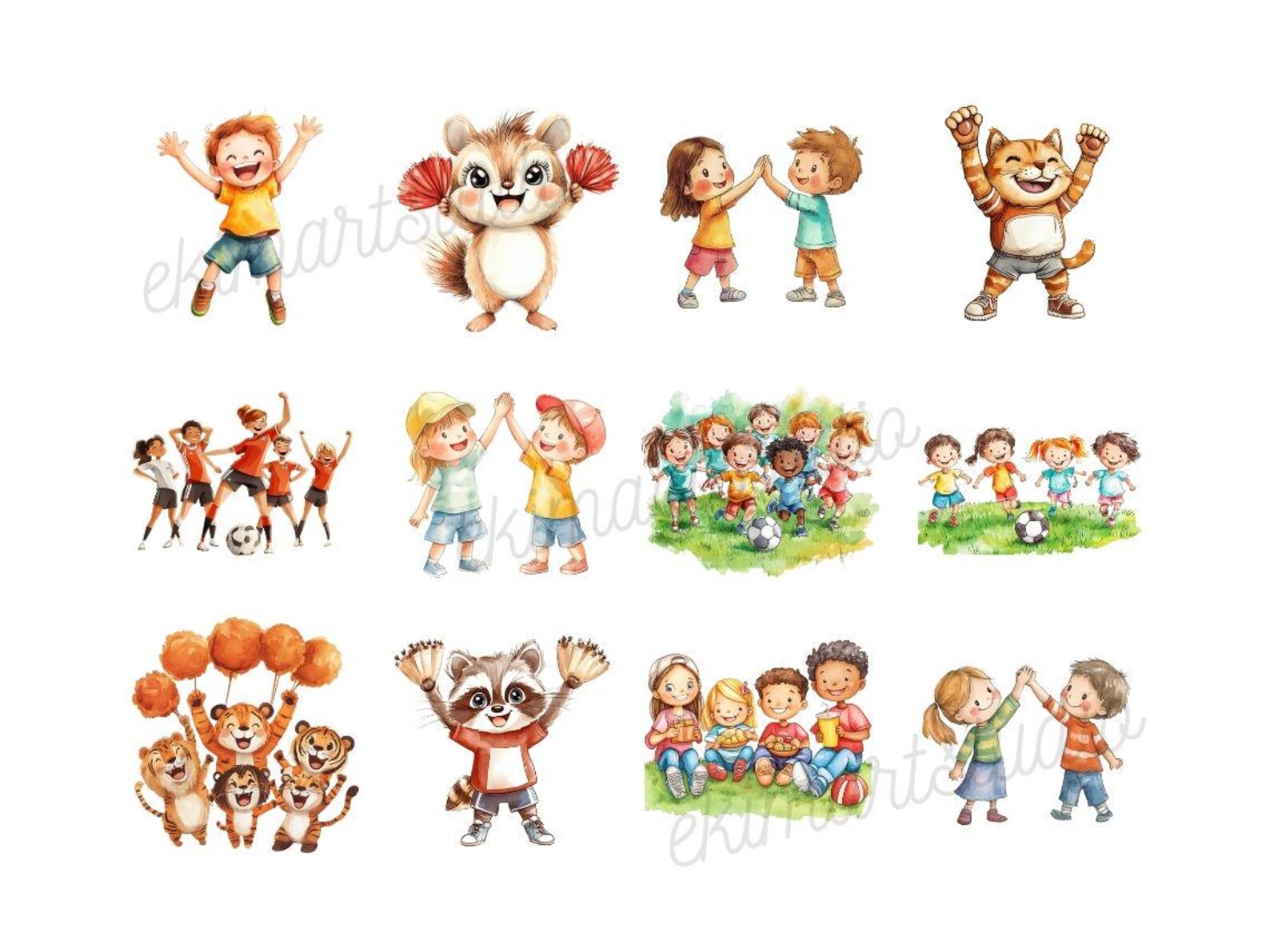 Kids Sports Watercolor Clipart | Sports Clipart | PNG Bundle | Digital ...