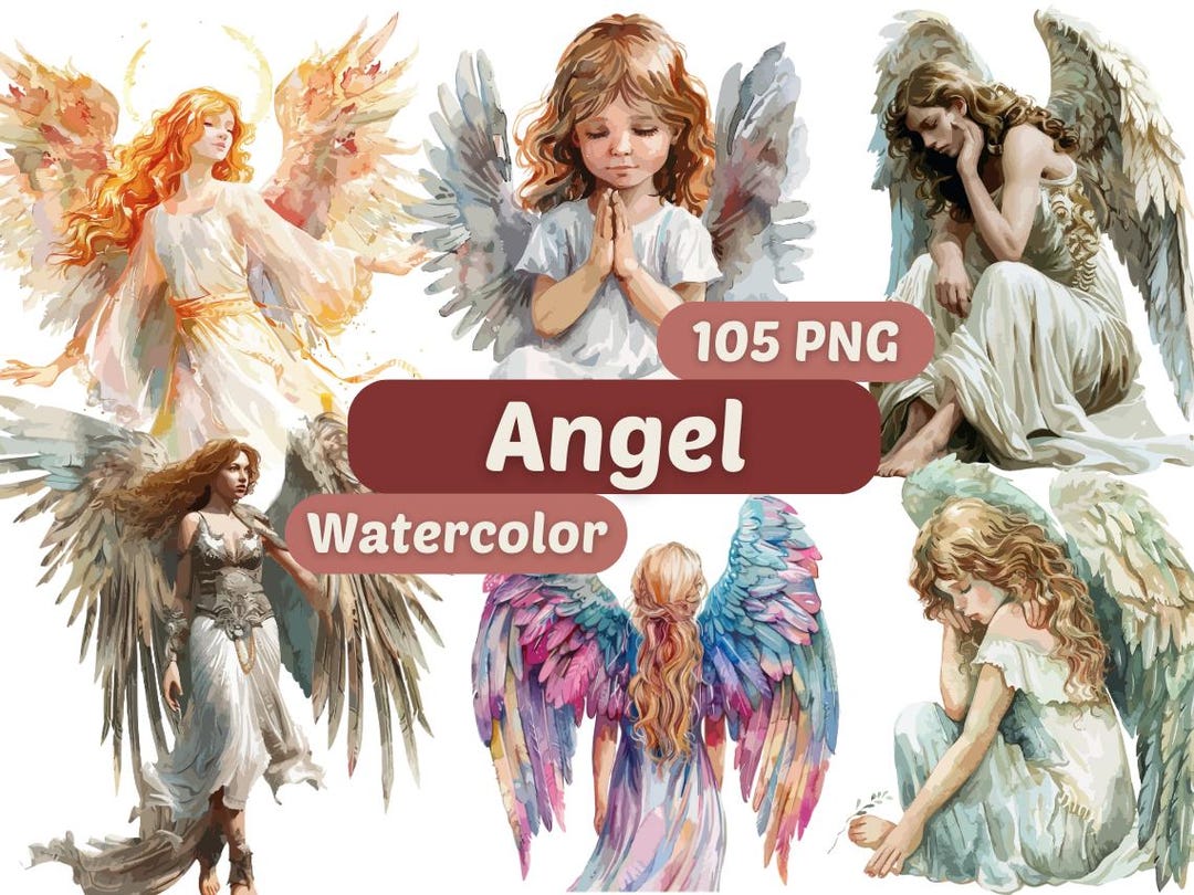 Angel Watercolor Clipart | Angel PNG | Heaven Clipart | PNG Bundle ...