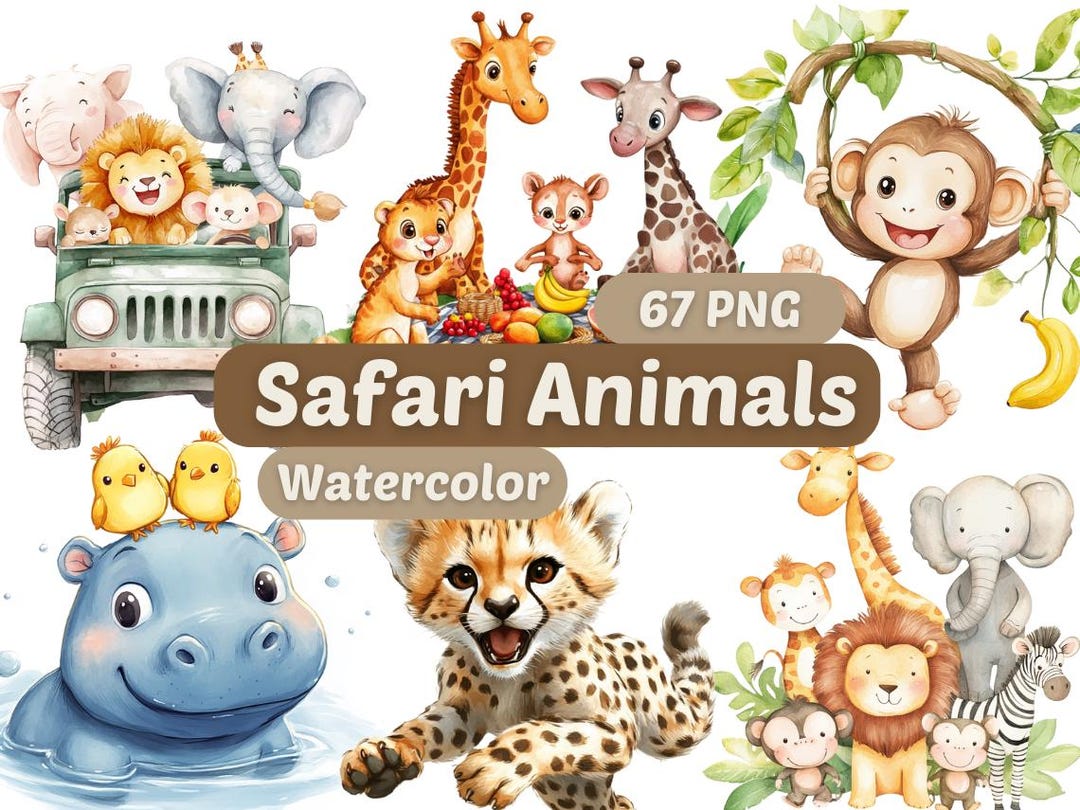 Watercolor Safari Adventure Clipart | Jungle PNG | PNG Bundle | Jungle ...