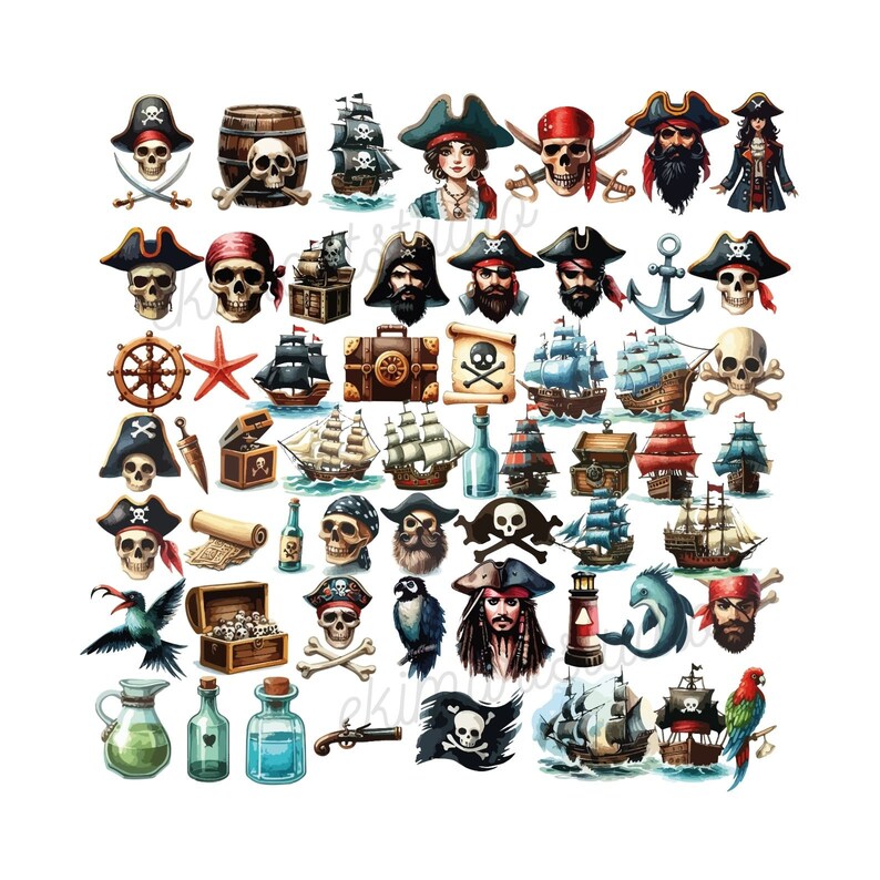 Pirates Clipart | Pirates | PNG Bundle | Digital Download | Watercolor ...