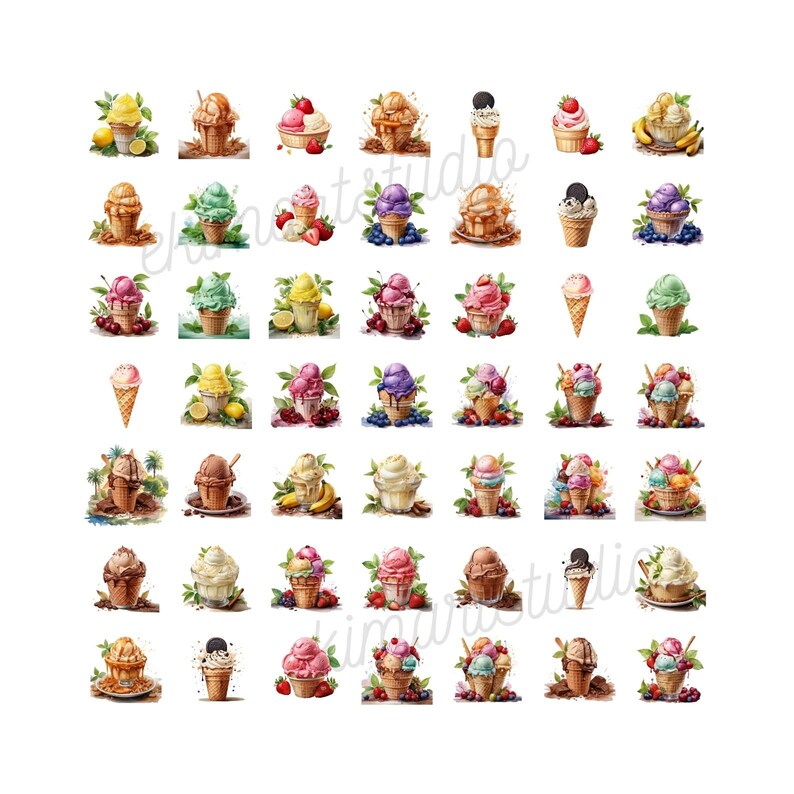 Ice Cream Watercolor Clipart Sticker PNG Bundle Digital Download ...