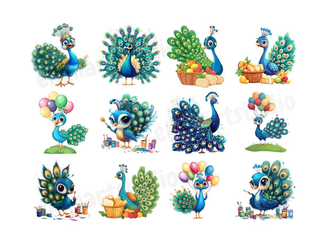 Peacock Watercolor Clipart | Peacock PNG | PNG Bundle | Digital ...