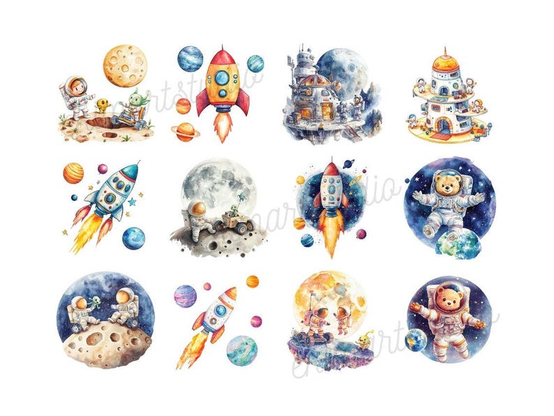 Cute Space Watercolor Clipart | Space PNG | PNG Bundle | Digital ...