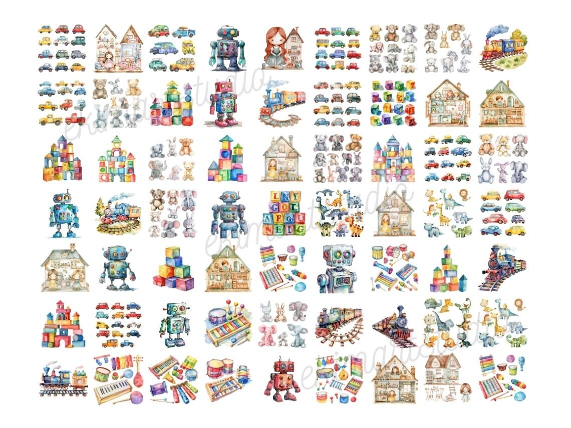 Toys 62 PNG Watercolor Clipart | Nursery Room Poster | PNG Bundle ...