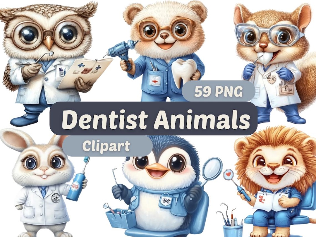 Dentist Animals Clipart | Cute Animals PNG | PNG Bundle | Cute Dentist ...
