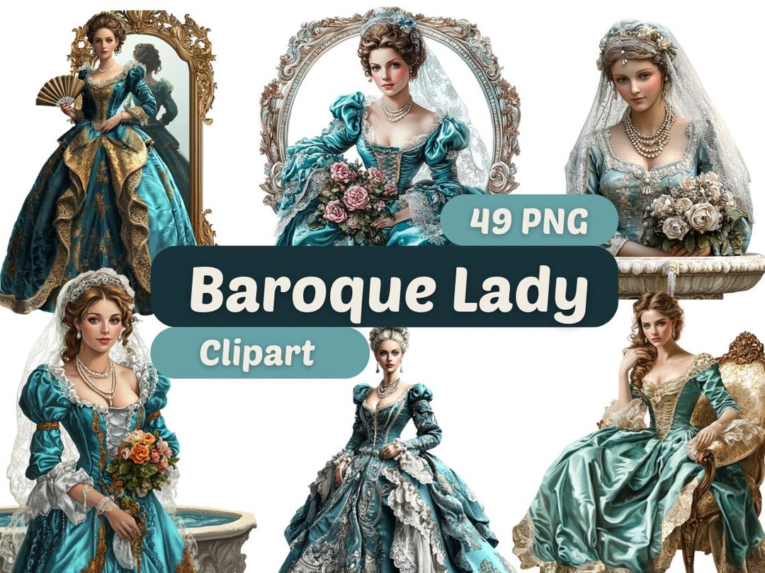 Baroque Lady Clipart | Retro Women Character | PNG Bundle | Digital ...