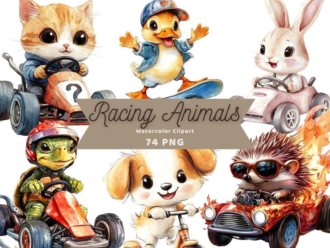Racing Animals Watercolor Clipart | Racing Animals | PNG Bundle ...