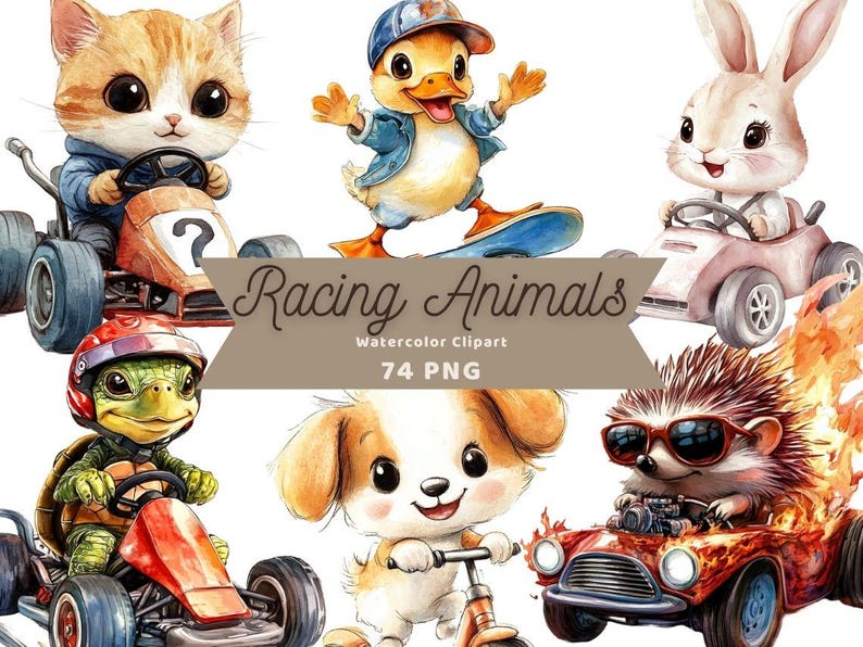 Racing Animals Watercolor Clipart | Racing Animals | PNG Bundle ...