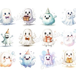 Cute Ghosts Watercolor Clipart | Sticker | PNG Bundle | Ghost Clipart ...
