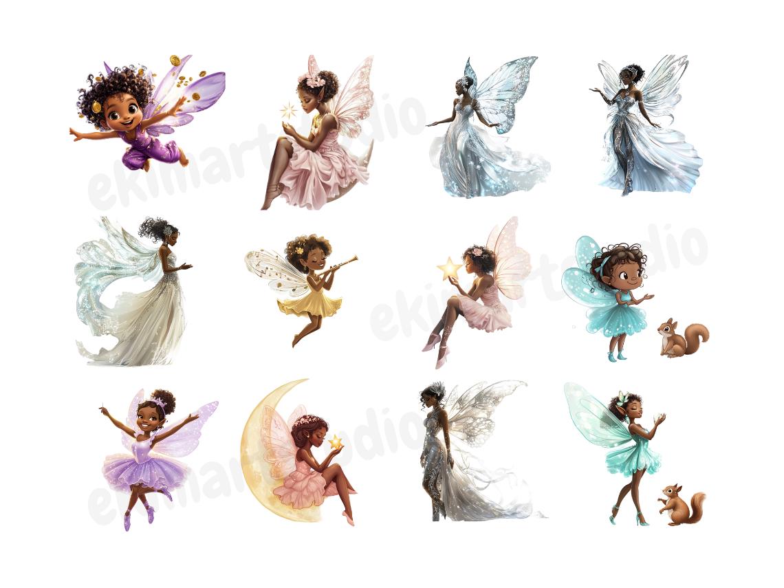 Watercolor Cute Little Afro Fairy Clipart | Afro Fairy PNG | PNG Bundle ...