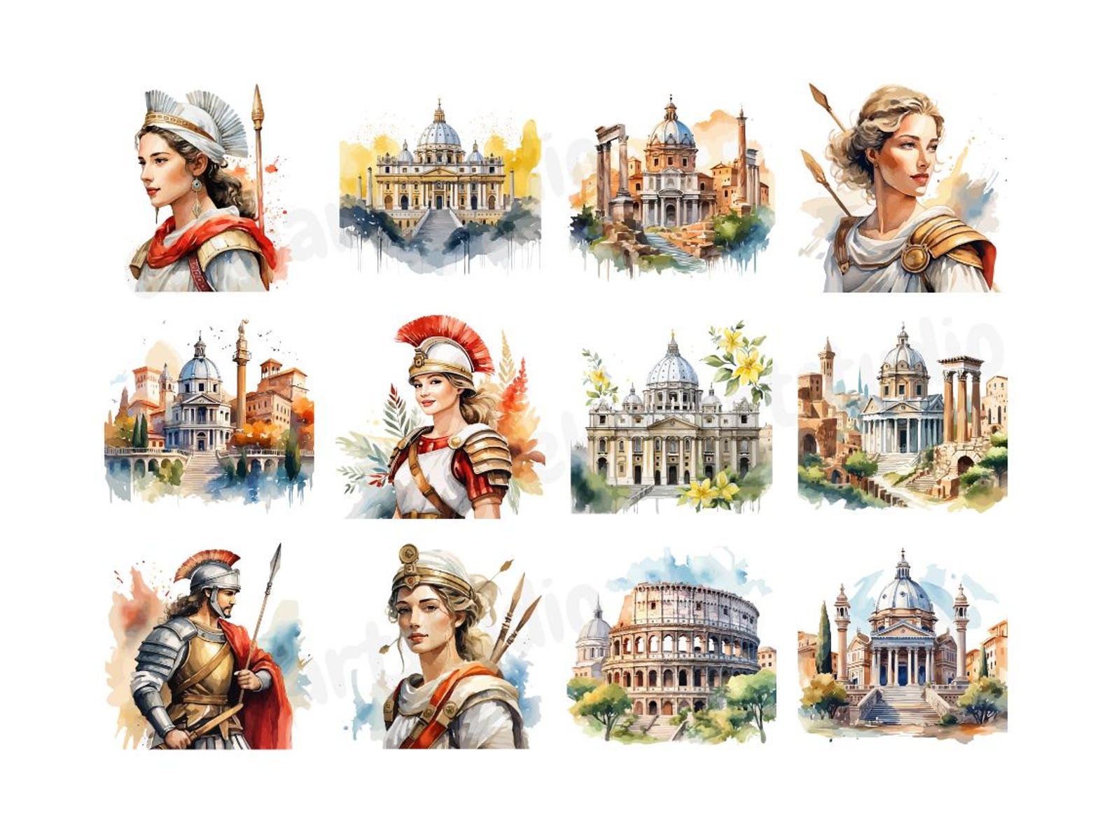 Ancient Rome Watercolor Clipart | Roman Empire | Mythology Png | PNG ...