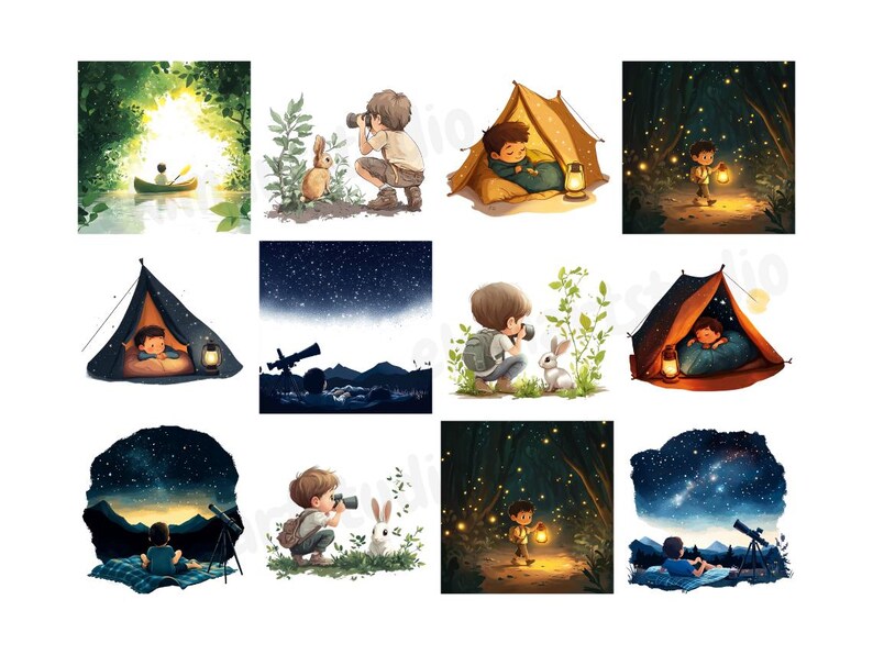 Camping Boys Watercolor Clipart | Kids PNG | PNG Bundle | Digital ...