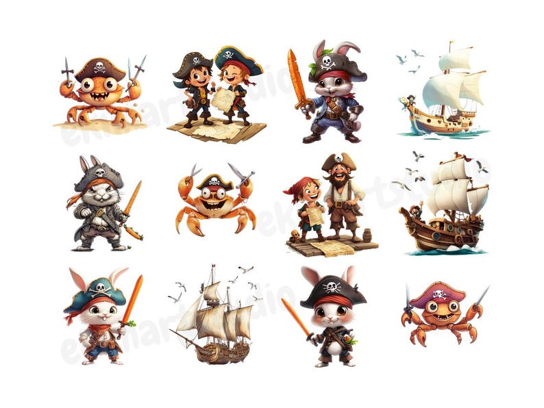 Cute Pirates Watercolor Clipart | Pirates PNG | PNG Bundle | Digital ...
