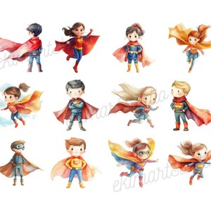 Superhero Kids Watercolor Clipart | Superhero Sticker | PNG Bundle ...