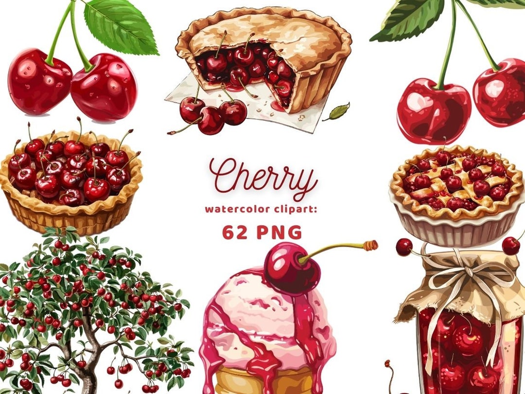 Cherry Watercolor Clipart | Food PNG | Sticker | PNG Bundle | Digital ...