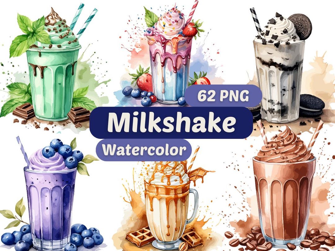 Milkshake Watercolor Clipart | Milkshake Clipart | PNG Bundle | Cute ...