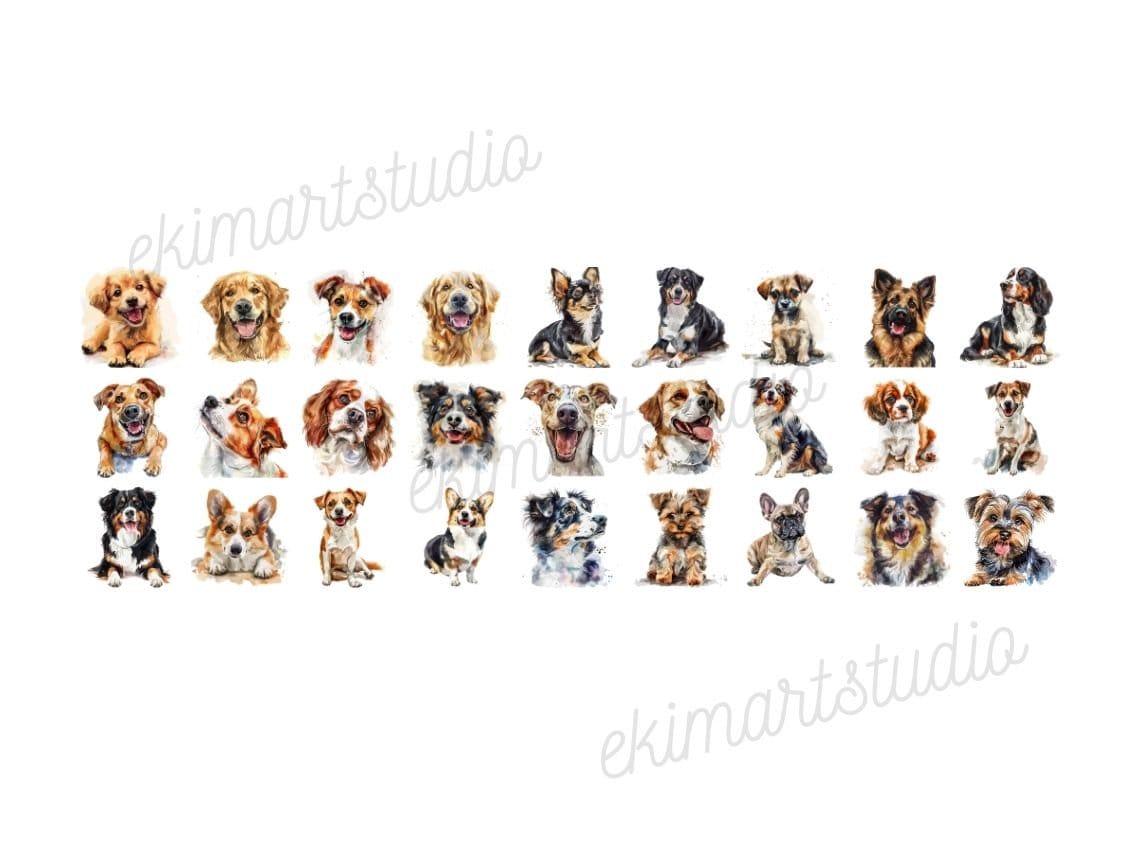 Cute Dogs PNG Watercolor Clipart | Animal PNG | PNG Bundle | Digital ...