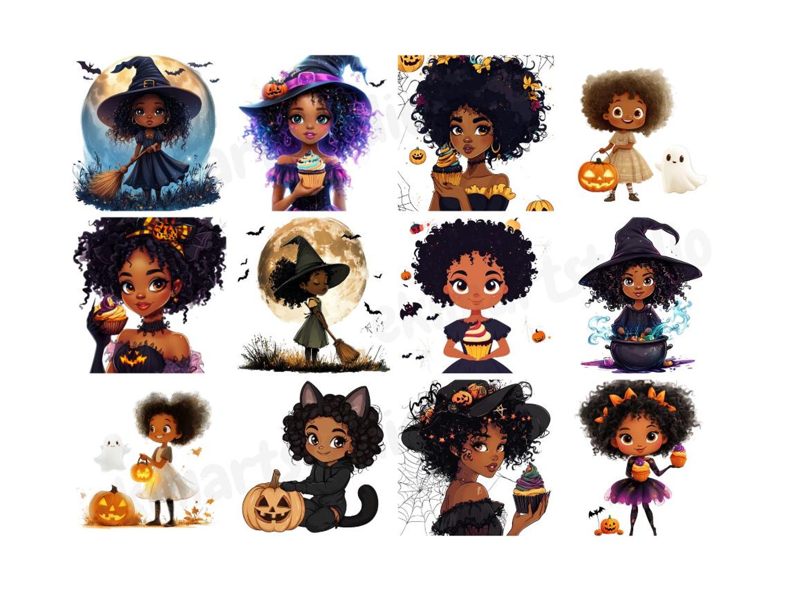 Watercolor Cute Little Afro Girl Clipart | Afro Girl PNG | PNG Bundle ...