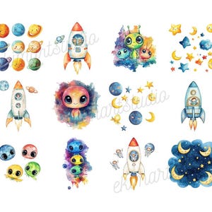 Cute Space Watercolor Clipart | Space PNG | PNG Bundle | Digital ...