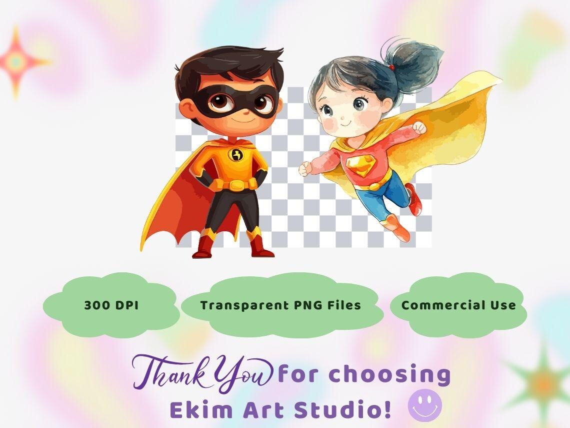 Superhero Kids Watercolor Clipart | Superhero Sticker | PNG Bundle ...