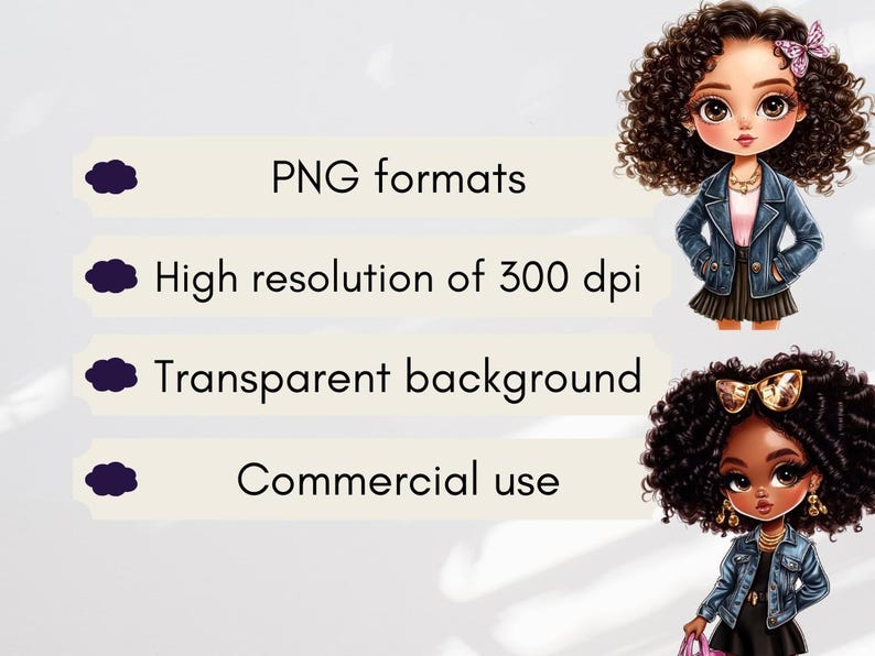 Denim Afro Girl Clipart | Afro Girl PNG | PNG Bundle | Cute Adorable ...