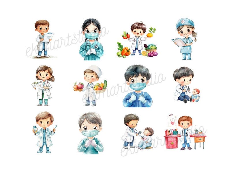 Cute Doctor Watercolor Clipart | Doctor Kids Clipart | PNG Bundle ...