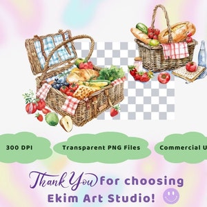 Picnic Basket Watercolor Clipart | Sticker | PNG Bundle | Digital ...