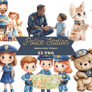 Police Station Watercolor Clipart | Police Kids Clipart | PNG Bundle ...
