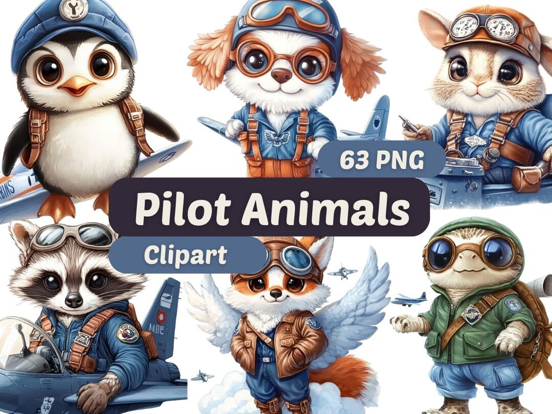 Pilot Animals Clipart | Cute Animals PNG | PNG Bundle | Cute Pilot ...